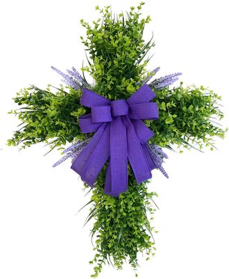 Generic Kreuz Girlande Frühlingskranz Künstlicher Lavendelkranz Ostergirlande Künstlicher Osterkranz Ostern Haustürdekoration Ostern Türkranz Eukalyptus Türkr