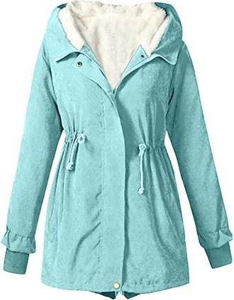 Generic Vestes dhiver chaudes pour femmes, couleur unie, &agrave; capuche, poches zipp&eacute;es, veste polaire 2026, bleu, S