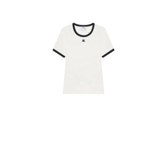 Courr&egrave;ges Signature Contrast T-Shirt - - Tops - Damen - Wei&szlig; - S