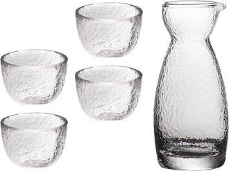 Garneck Japanisches aus Hochwertigem Glas Inkl Sake Kanne und Eleganten Sake Tassen Transparent Handgefertigt Stilvoll f&uuml;r Zuhause Geschenk f&uuml;r Sake Liebhaber
