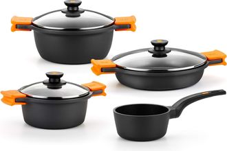 Bra Efficient | 7-teiliges antihaftbeschichtetes Kochgeschirr aus Aluminiumguss, geeignet für alle Herdarten und Induktionsherde