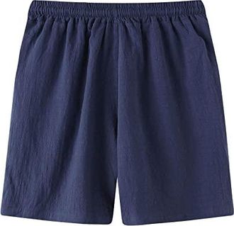 Generic Short en lin pour homme - Short de plage décontracté - Avec cordon de serrage - Pantalon court léger - Taille élastique - Couleur unie - Pantalon de j