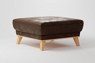 Cavadore Polsterhocker Lima / Hocker in Wildlederoptik mit Holzrahmen, als Beistellhocker oder Sitzplatz / Mikrofaser, Dunkelbraun