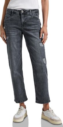 Street One Damen 3716819 Straight Leg Destroyed Jeans, Soft Grey Washed, 29W x 28L