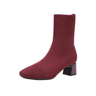 Generic Bottines courtes en tricot extensible pour femme - &Eacute;l&eacute;gantes - Couleur unie - Talon &eacute;pais - Respirantes - Classiques et confortables - Pour le travail