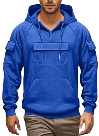 Generic Sweat &agrave; capuche pour homme - Demi-fermeture &eacute;clair - En polaire - D&eacute;contract&eacute; - Manches longues - Coupe droite - Sweat &agrave; capuche ample - Confortable -