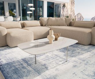 DELIFE Couchtisch Edge Boot 120x70 cm Keramik Onyx Champagne Trive Edelstahl geb&uuml;rstet, Couchtische