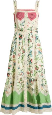 Etro Femme, Robes, Blanc, Taille: 38 FR Robe Midi en Coton avec Inserts en Dentelle et Motif Floral