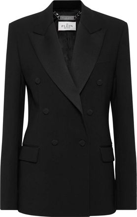 Philipp Plein Crepe and Satin Double-Breasted Blazer Dame - - Jackets - Damen - Schwarzk - XL