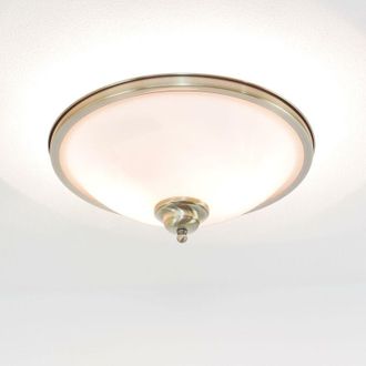 Licht-Erlebnisse Licht-erlebnisse - Deckenlampe Glas Jugendstil in Messing antik gl&auml;ndend antik Wei&szlig; 40 cm rund Wohnzimmer Schlafzimmer