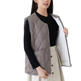Generic Gilet matelass&eacute; en polaire pour femme - Sans manches - Doublure en polaire - Fermeture &eacute;clair - Pour le printemps et lhiver, kaki, X-Large