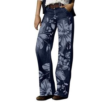 Generic Pantalon Jean Femme Grande Taille - Jeans &Agrave; Jambe Large Et &Agrave; Jambe Droite Imprim&eacute;s D&eacute;contract&eacute;s &Agrave; La Mode pour Femmes Jean Noir Brillant