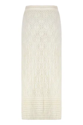 Le Kasha Womens Openwork-Knit Skirt White Linen