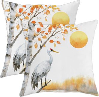 Generic Herbstkraniche V&ouml;gel Kissenh&uuml;lle Luxuri&ouml;se Zierkissenbezug Atmungsaktiv Kissenbez&uuml;ge F&uuml;r Bett Schlafzimmer Heimdekoration 45X45Cm 2Er Set