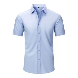 Generic Zealburst Chemise en coton stretch infroissable &agrave; manches courtes pour homme Noir, bleu clair, 3XL