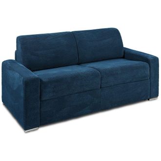 Vente-Unique Vente-unique - Canap&eacute; 3 places convertible express en velours c&ocirc;tel&eacute; bleu - Couchage lattes larges 140 cm - Matelas 18 cm calito