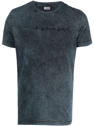 Diesel t-shirt en coton &agrave; slogan imprim&eacute; - Bleu