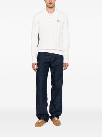 Casablanca Ribbed Knit Polo - White