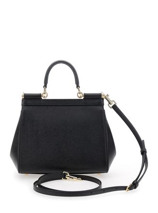 Dolce & Gabbana Womens Handbag Sicily Medium Black Leather Handbags Hand Bags