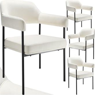TecTake Lot de 4 Chaises de Salle &agrave; Manger Rembourr&eacute;es Modernes avec Accoudoirs - Fauteuil Salon Scandinave avec Pieds en Acier &Eacute;l&eacute;gant pour Coiffeuse, Chambr