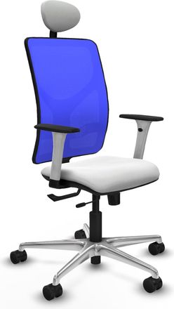 Piqueras y Crespo 8-Stunden-B&uuml;rostuhl mit wei&szlig;en und schwarzen Armlehnen, h&ouml;henverstellbare Lendenwirbelst&uuml;tze und festes Kopfteil, ausgestattet mit Syncro/Traslack. Bl