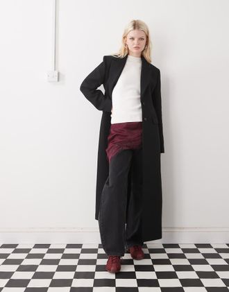 Monki Manteau long en laine m&eacute;lang&eacute;e - Noir