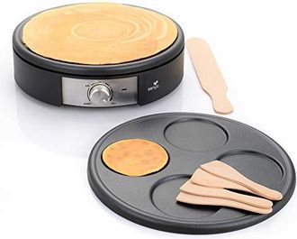 Senya Crêpière électrique - 2 Plaques Interchangeables en Fonte dAluminium - 1500W - Cuisson Rapide - Antiadhésif & Sans PFOA - SYCK-CV026, Noir