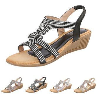 Generic Sandales &eacute;l&eacute;gantes &agrave; talon compens&eacute; pour femme - &Eacute;l&eacute;gantes - Sandales d&eacute;t&eacute; &agrave; lani&egrave;res - Respirantes - Chaussures de marche ouvertes - Sandales dext&eacute;ri