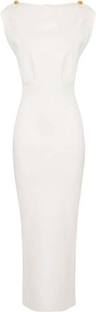 Elisabetta Franchi Robe longue dos nu avec d&eacute;tails boutonn&eacute;s - Femme - Robes - Blanc - Taille: 36 FR