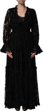 Dolce & Gabbana Femme, Robes, Noir, Taille: 34 FR Robe de Soir&eacute;e Longue Trap&egrave;ze en Dentelle