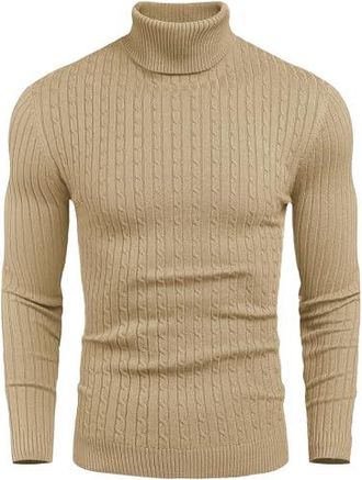 Coofandy Hommes Pulls &agrave; col roul&eacute; Pulls &agrave; Manches Longues Tricot Fin Loisirs Slim fit Basic Homme Pull Kaki L