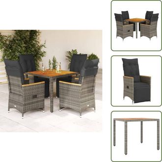 vidaXL 5-tlg. Garten-Bistro-Set mit Kissen Grau Poly Rattan - Gartenm&ouml;bel - Bistroset - Lounge Sessel - Outdoor M&ouml;bel - Rattan Gartenm&ouml;bel