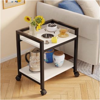 Generic Beistelltisch mit 4 Rädern, 40 x 30 x 59 cm, Stahlrahmen, for Sofa, Schlafzimmer, Wohnzimmer, Büro, Schwarzeiche/Schwarz/Holzmaserung/Weiß(Wihte)