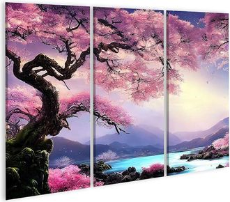 Islandburner Bild auf Leinwand Schöne Landschaft Japanischen Park Kirschblüte Baum Bilder Wandbilder Poster JCHF-3P