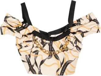 Elisabetta Franchi Femme, Blouses et Chemises, Beige, Taille: 38 FR Haut Imprim&eacute; Cha&icirc;ne