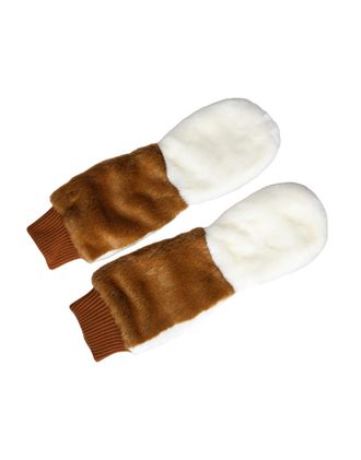 Dolce & Gabbana Womens Brown White Acrylic Knitted Fur Mitten Gloves Polyester
