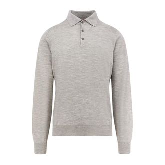 Brunello Cucinelli Homme, Pulls, Gris, Taille: 3XL Polo de Luxe en Soie et Cachemire