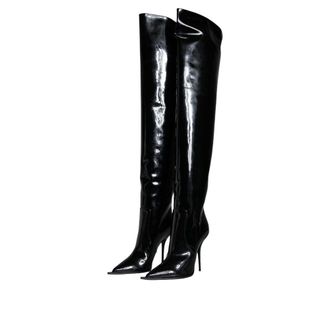 Dolce & Gabbana Womens Black Leather Over The Knee Shoe