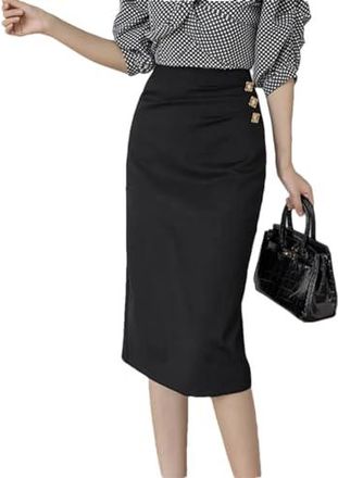 Generic Jupe crayon droite vintage taille haute pour femme, Noir, 36