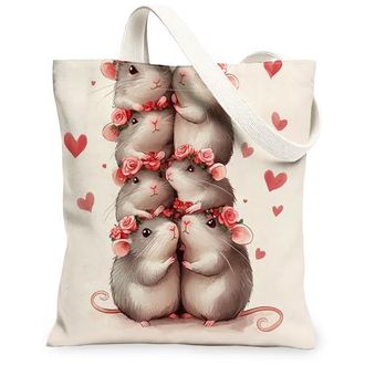 Generic Sac fourre-tout en toile motif rat et souris pour faire du shopping 33 x 38,1 cm, sac &agrave; bandouli&egrave;re amusant et r&eacute;utilisable pour femme, peinture danim