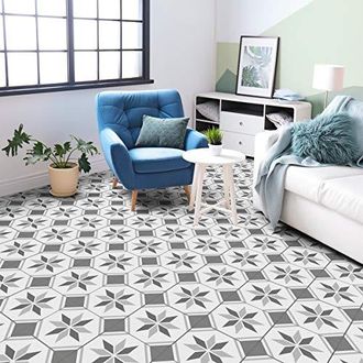 Ambiance Sticker Azulejos Fliesenaufkleber für Boden, 60 x 100 cm, rutschfest, selbstklebend, Zementfliesen, wasserfester Boden