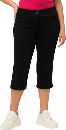Ulla Popken Damen Capri Jeans Sarah, Schmale 5-pocket-form, Saumschlitz Freizeithose, Schwarz, 50W / 32L EU