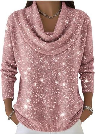 Generic Pull à paillettes scintillantes pour femme - Pull en tricot à col bénitier - Vêtements de Noël - Pull ample décontracté à manches longues - Pull tenda