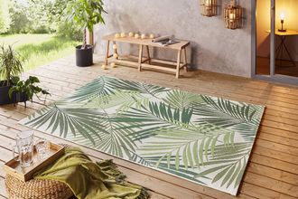 Hanse Home NORTHRUGS In- und Outdoor Teppich 200x290cm - Wetterfest Boho Modern Palmen Blätter Florales Muster Läufer Terrassenteppich Balkonteppich Küchenläufer