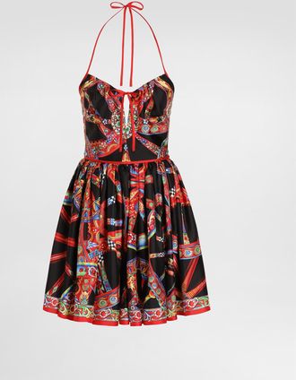 Dolce & Gabbana Kleid Aus Seidentwill Mit Carretto-print - Frau Kleider Mehrfarbig 36