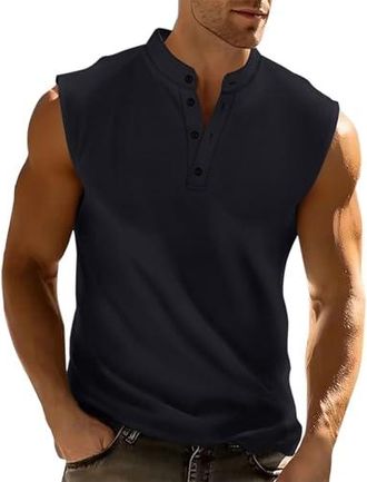 Generic DENGJIAMY Henley Chemises sans manches pour homme - D&eacute;bardeurs solides - D&eacute;bardeurs d&eacute;t&eacute; d&eacute;contract&eacute;s - Col en V - Chemise dentra&icirc;nement tendance pour