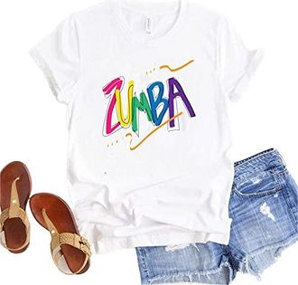 Keephen Mode Femmes T-Shirts Zunba Danse Entraînement Hip Hop Manches Courtes Lettre Imprimé T-Shirt Ras du Cou Casual Pull Tops pour lété