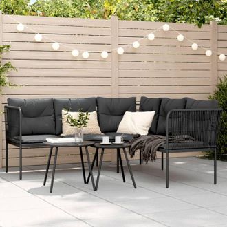 vidaXL Vidaxl - Canap&eacute; de jardin avec coussins forme de l noir acier textil&egrave;ne