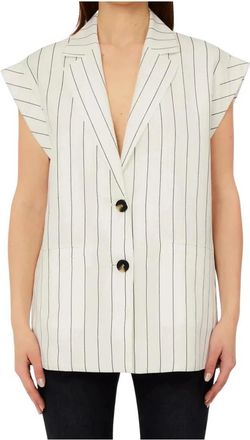 Liu Jo Femme, Vestes, Blanc, Taille: 34 FR Gilet en m&eacute;lange de lin