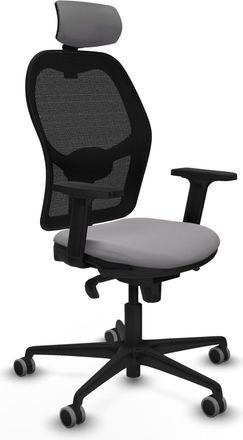 Piqueras y Crespo Schreibtischstuhl mit Gummir&auml;dern mit 2D-Armen, h&ouml;henverstellbare Lendenwirbelst&uuml;tze und h&ouml;henverstellbares Kopfteil, Schwarz / Grau
